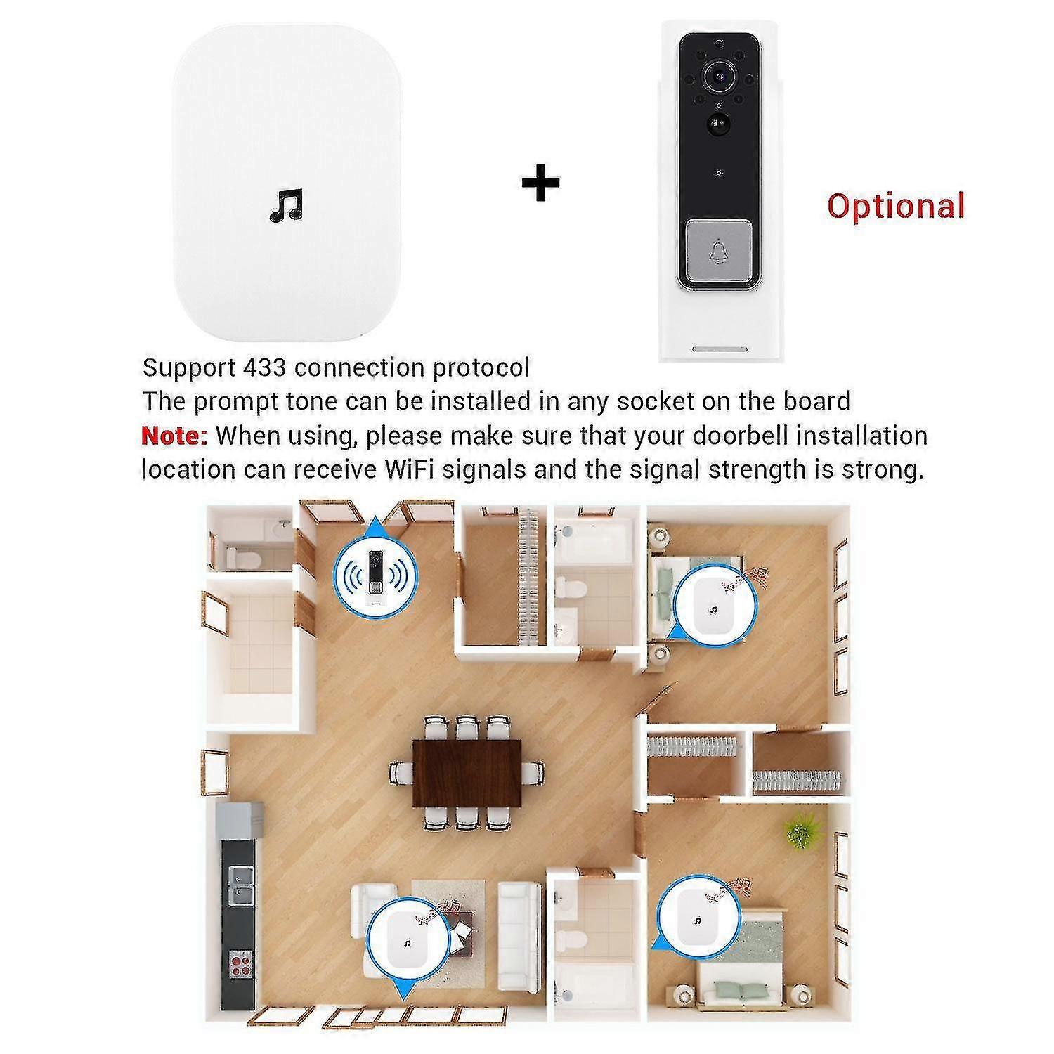 Kapı zili, zil Kapı Zili Kablosuz Kapı Zili Video Kapı Zili İstemi Ses Fişi | Fruugo TR