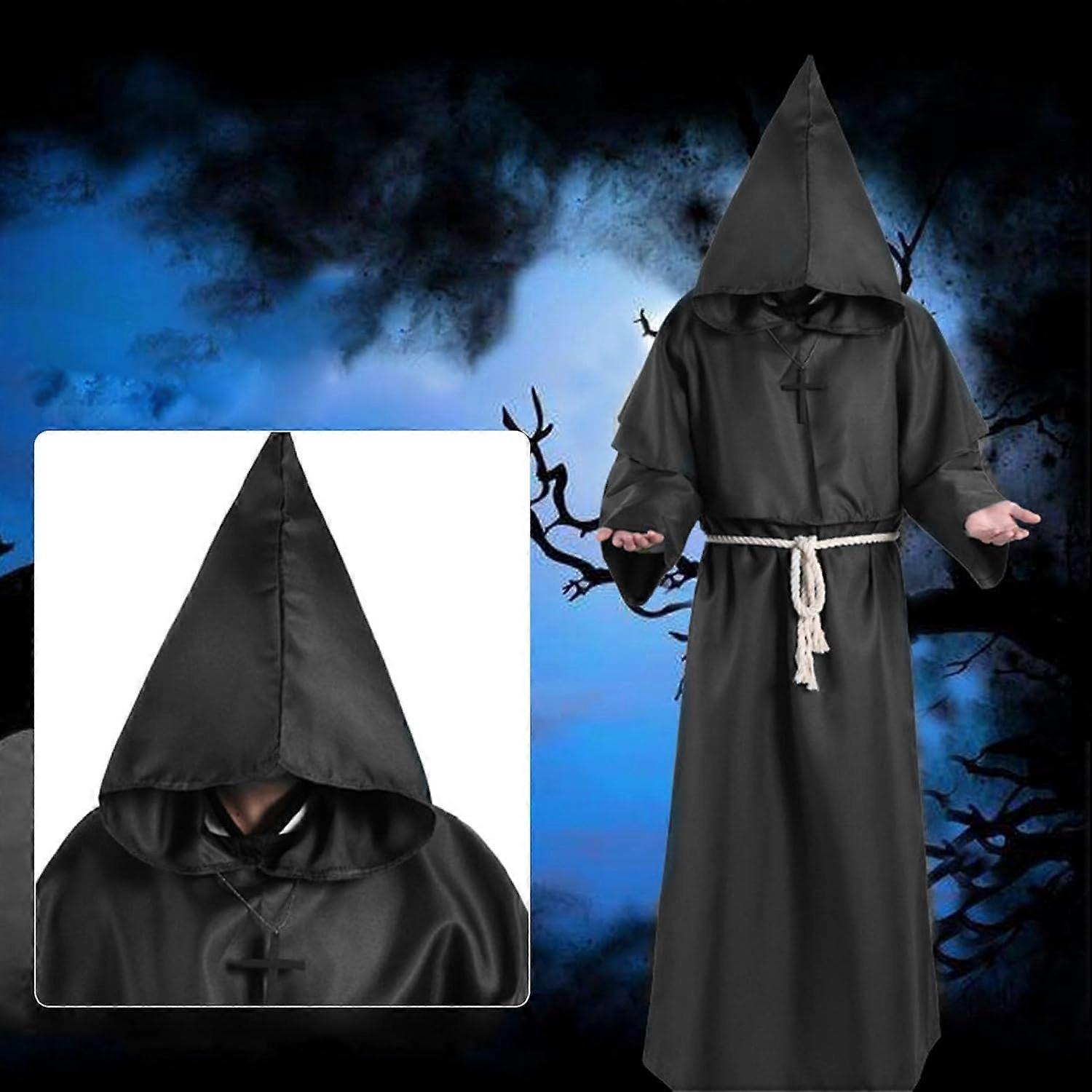 Medieval Monk Costume Priest Hooded Robe with Cross Necklace ...