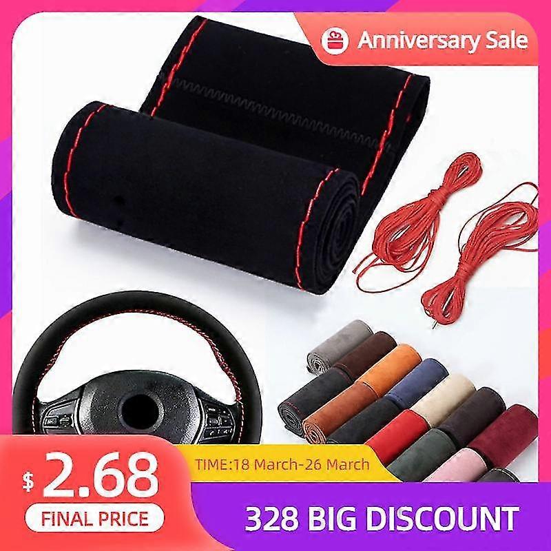 Universal Suede Leather Cover Steering Wheels Stitch Steer Cover Diy ...