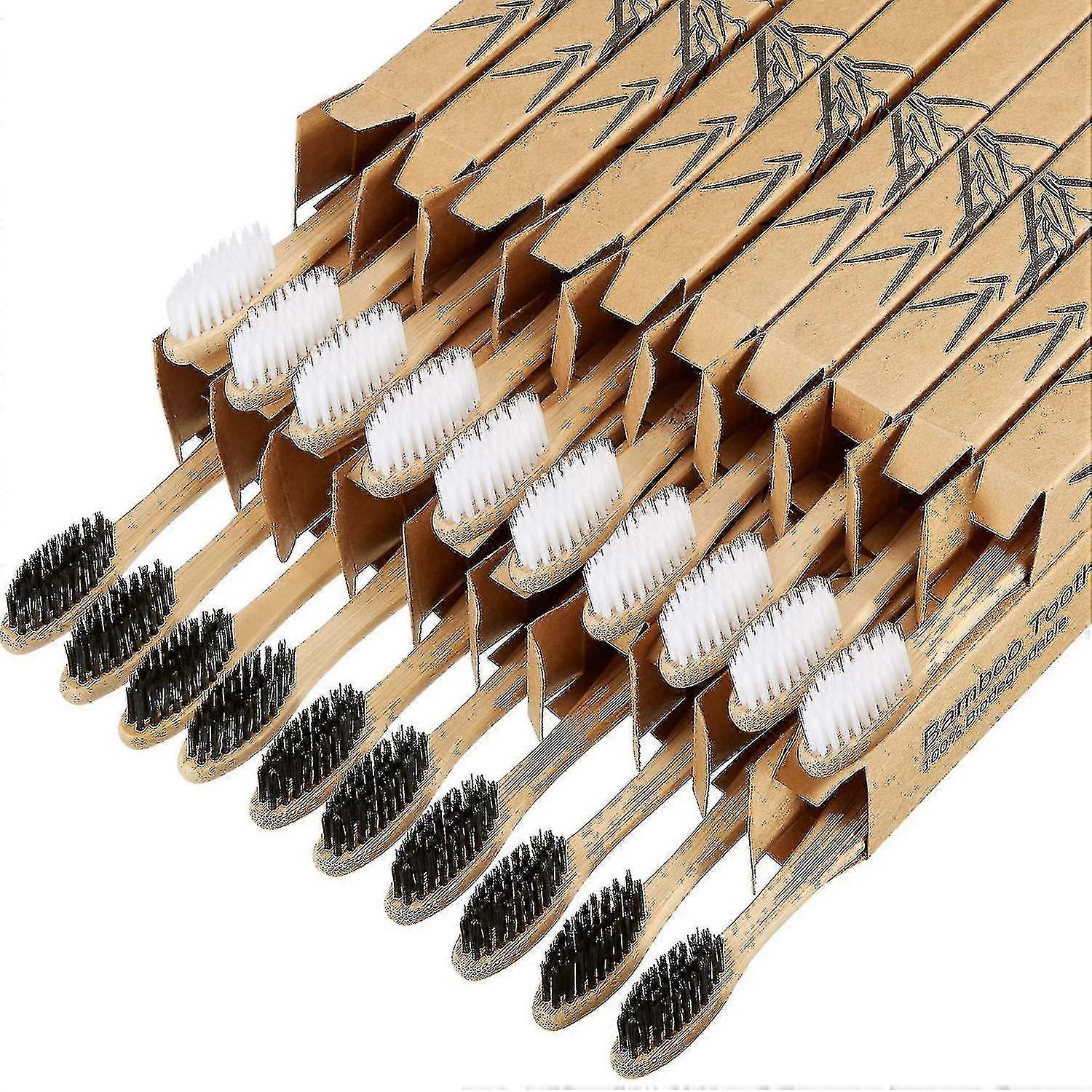 20 Pieces Biodegradable Bamboo Toothbrushes Reusable Charcoal Bamboo ...