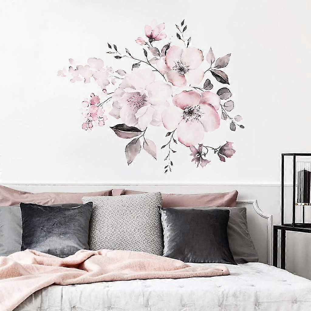 Watercolor Pink Flower Wall Stickers, Removable Vintage Painting Or ...