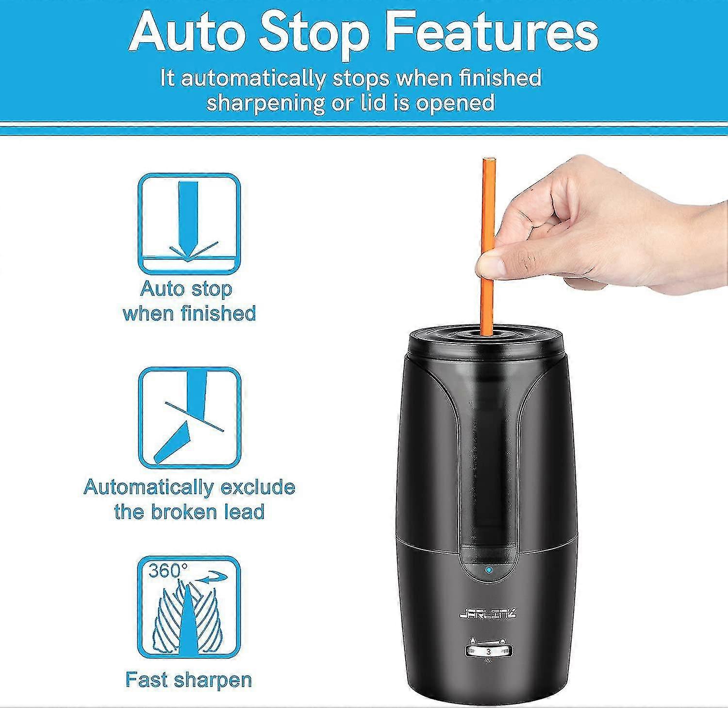 Electric Pencil Sharpener, Auto-stop And Rechargeable Large Pencil ...