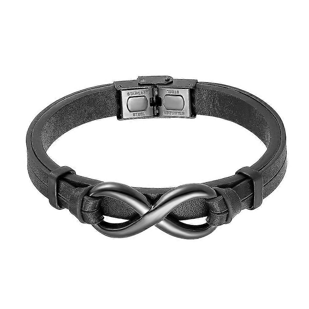 Luxury Genuine Leather Infinity Symbol Mens Bracelet Stainless Steel ...