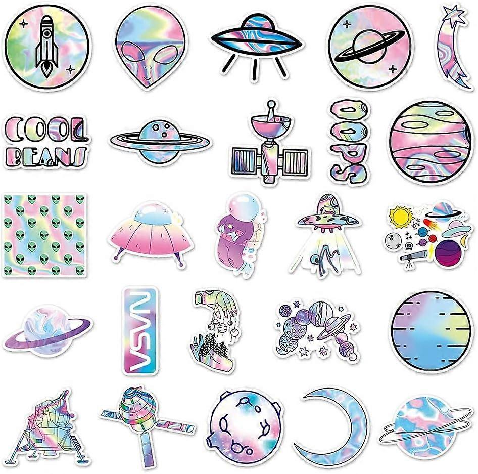 50Pcs Holographic Laser Alien Outer Space Cartoon Stickers DIY Laptop ...