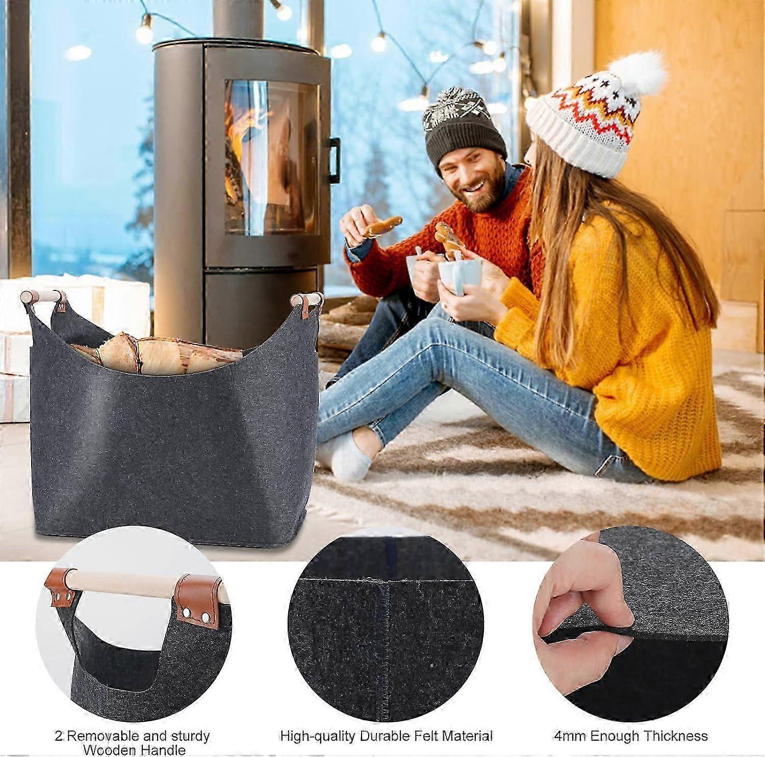 New Models Felt Firewood Basket with Handles Indoor Outdoor Fireplace ...