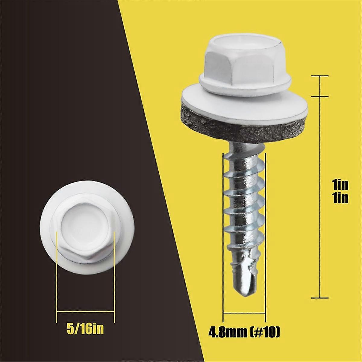 300Pcs 10x1 Hex Heads Self-Drilling Metal Roofing Screws, EPDM Washer,Sheet Metal Roof Screw ...