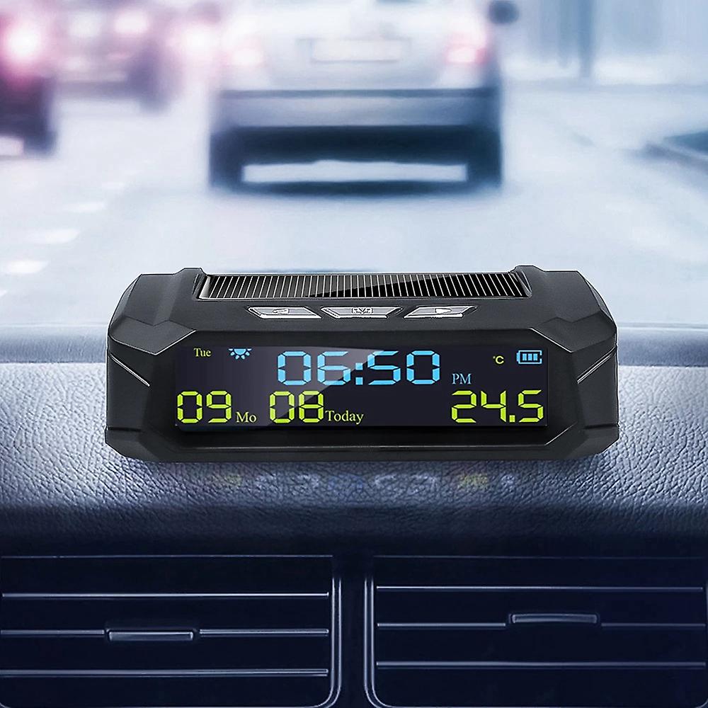 Car Solar Digital Clock with LCD Time Date In-Car Temperature Display ...