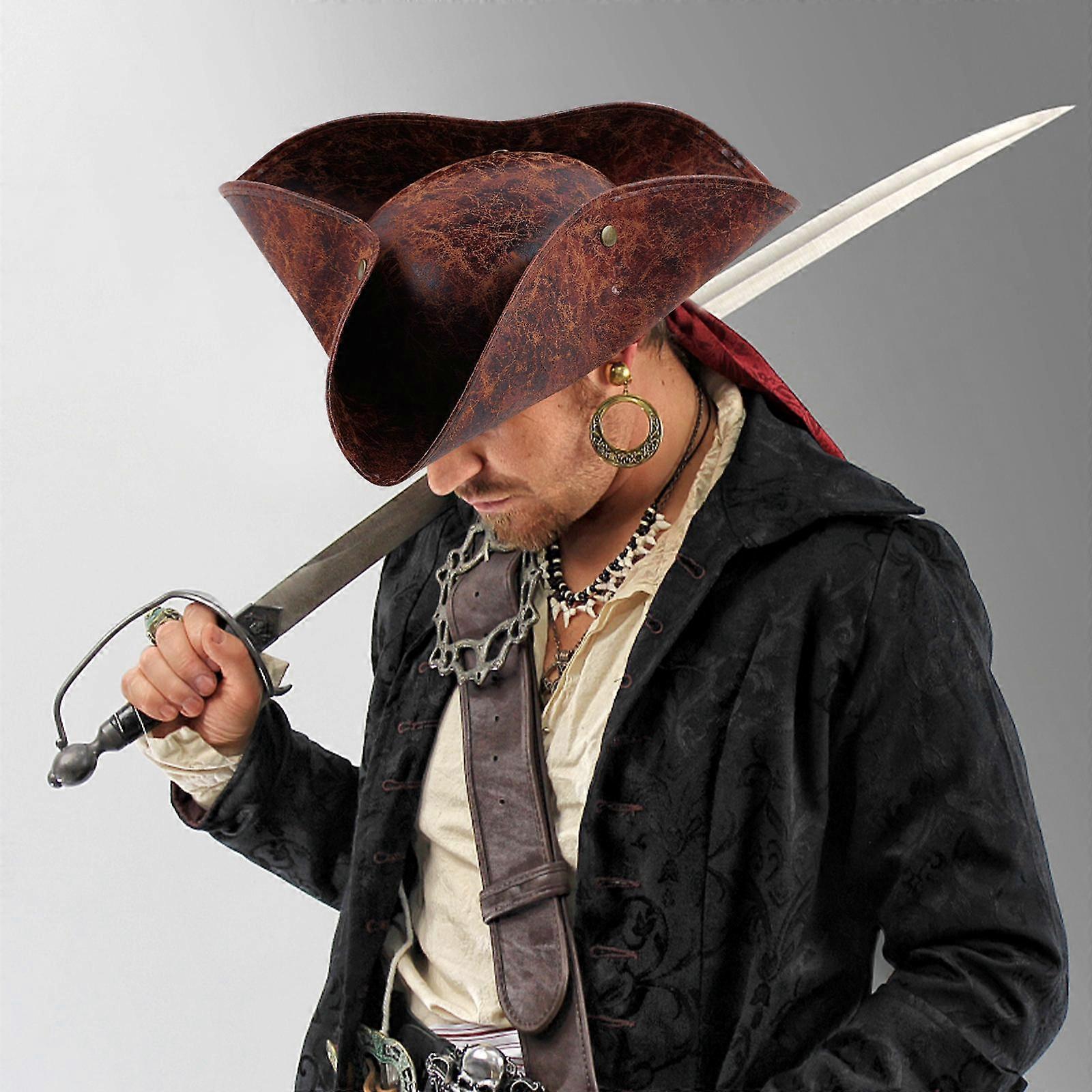 Distressed Leather Effect Deluxe Pirate Highwayman Dress Hats Fancy ...
