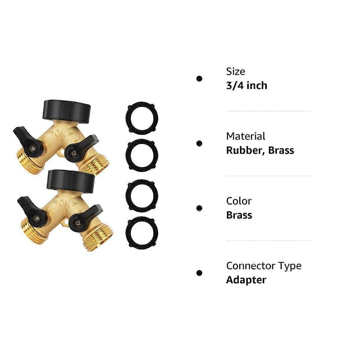 2 Pack Brass Garden Hose Splitter 2 Way, 3/4 Inch Hose Connector Tap ...
