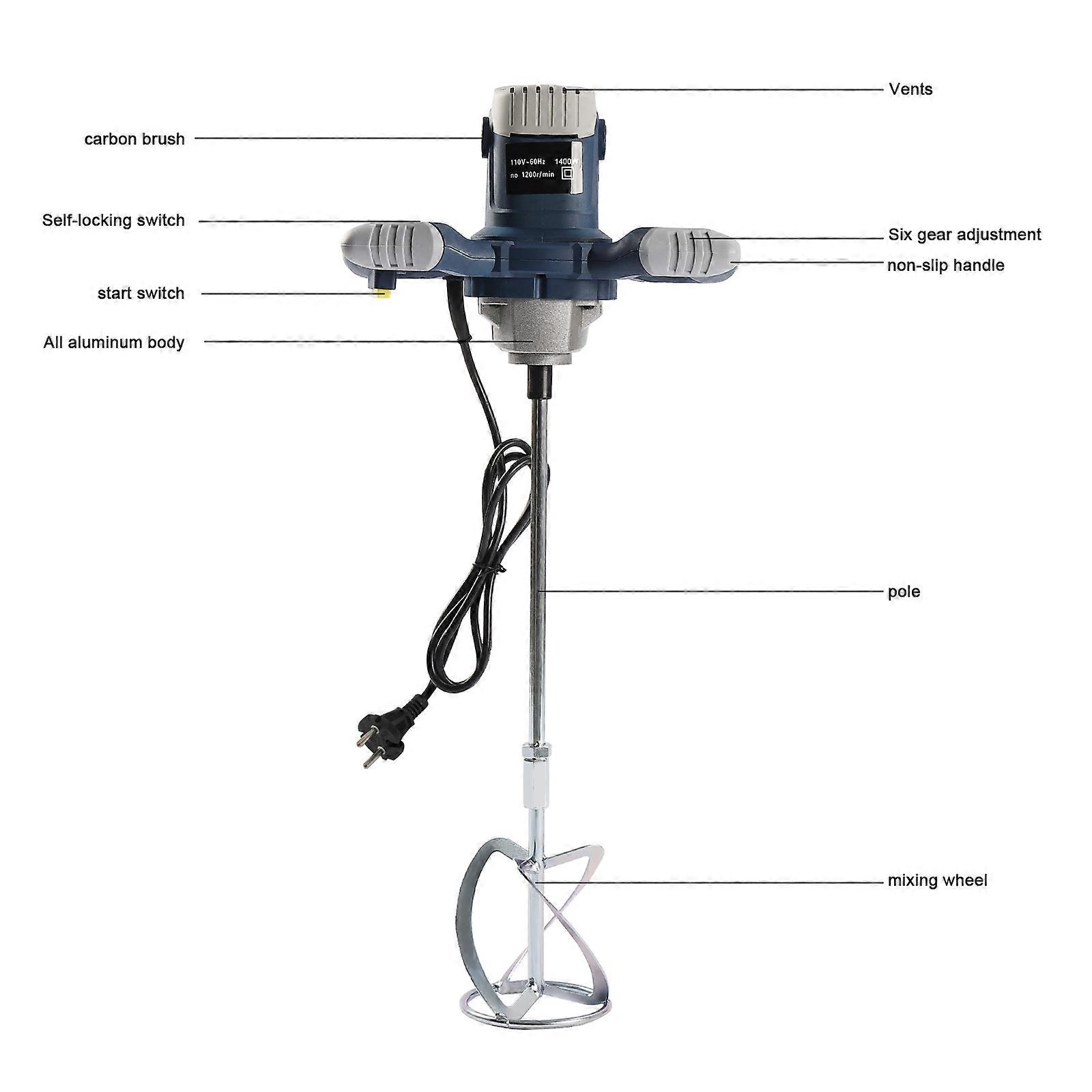 1400W Handheld Drywall Mortar Mixer Cement Render Tile Concrete Plaster ...