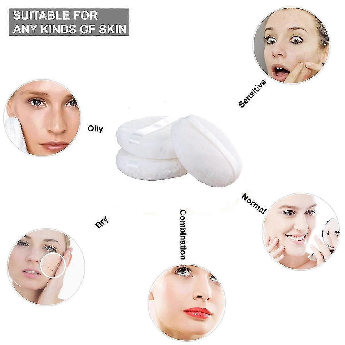 5 PCS Pure Cotton Powder Puffs with Strap, 3-Inch Normal Size for ...