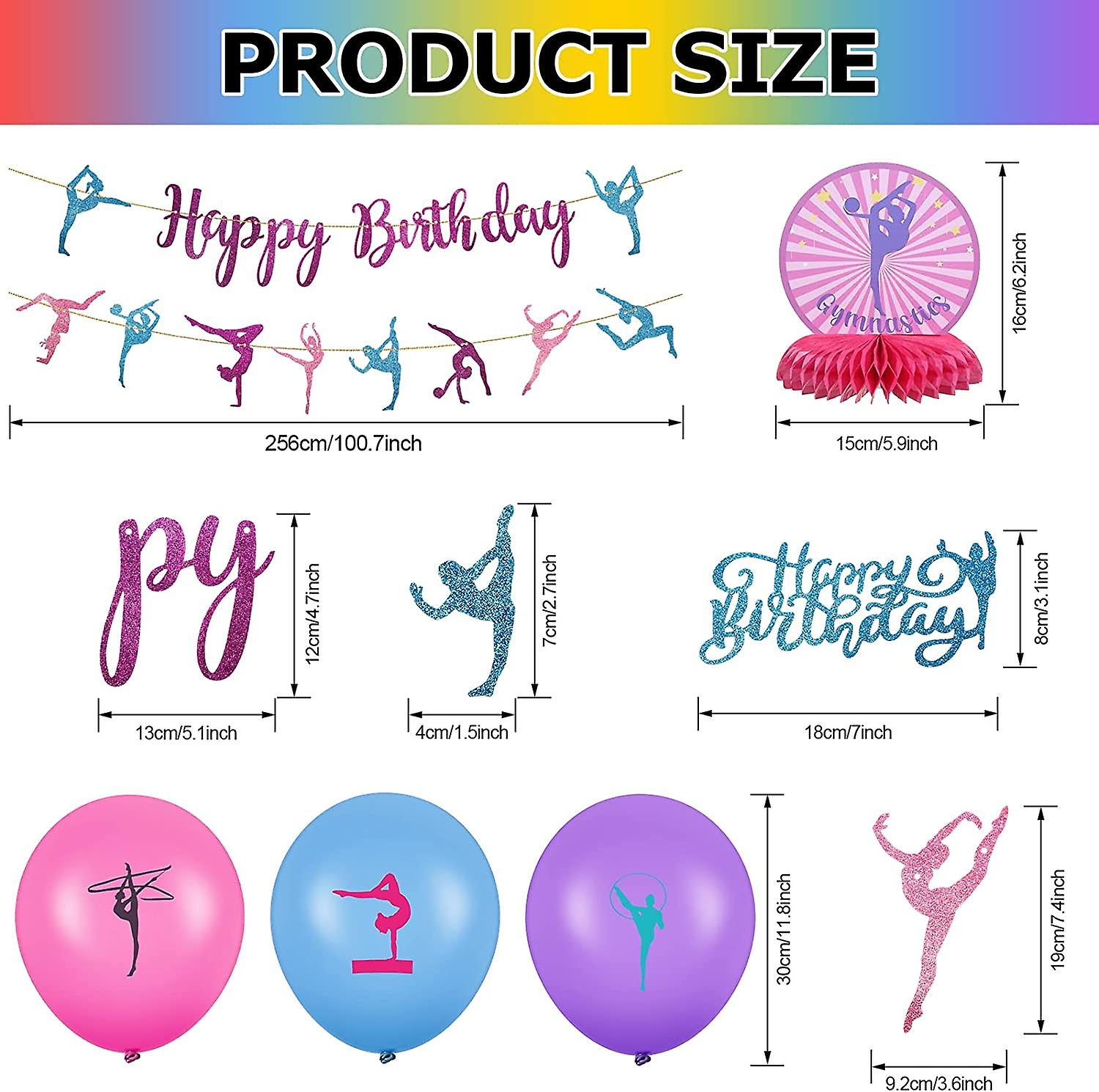 36 Pieces Gymnastics Party Supplies Decoration 2 Gymnastics Birthday ...