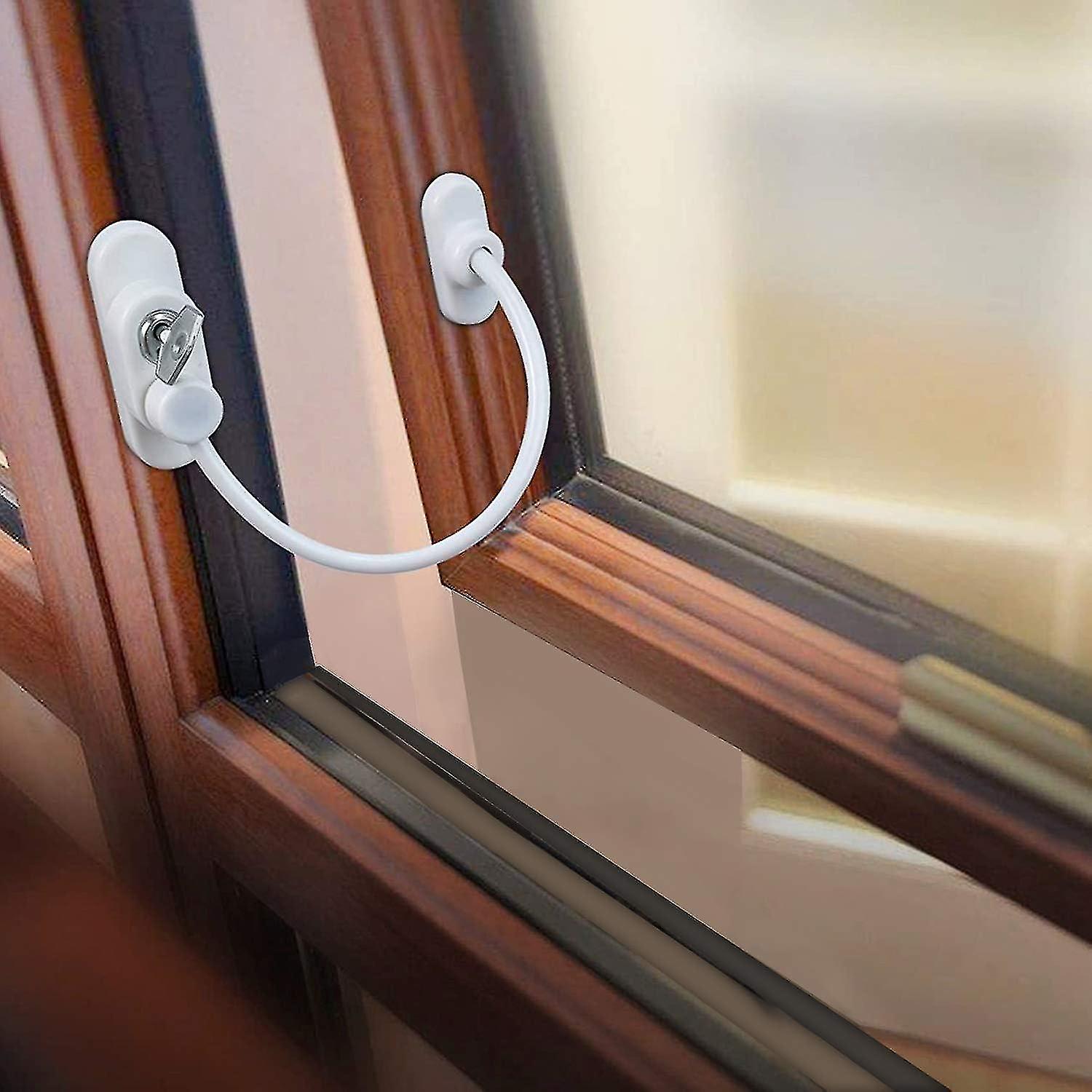 White Lockable Window Restrictor With Key, 20cm Cable Restricts Windows ...
