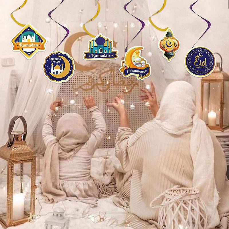 6pcs Eid Mubarak Spiral Banner Islamic Muslim Gold Swirl Eid Pendant ...