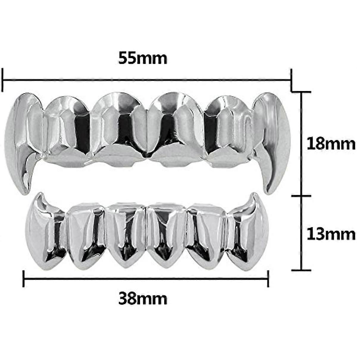 18K Gold Silver Plated Hip Hop Vampire Fangs Top Bottom Teeth Grillz ...
