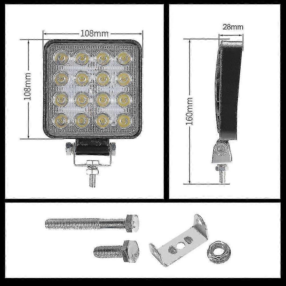 2x 48w Led Work Light, Square Spotlight 12v 24v Long Range Led ...