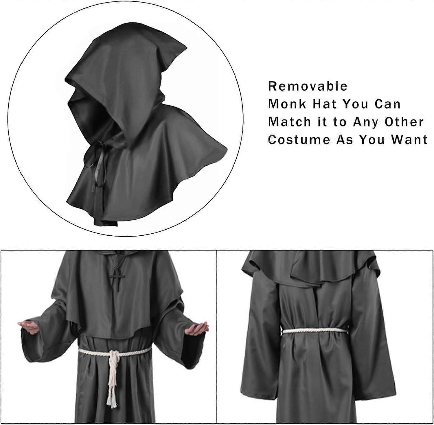 Medieval Monk Costume Priest Hooded Robe with Cross Necklace ...