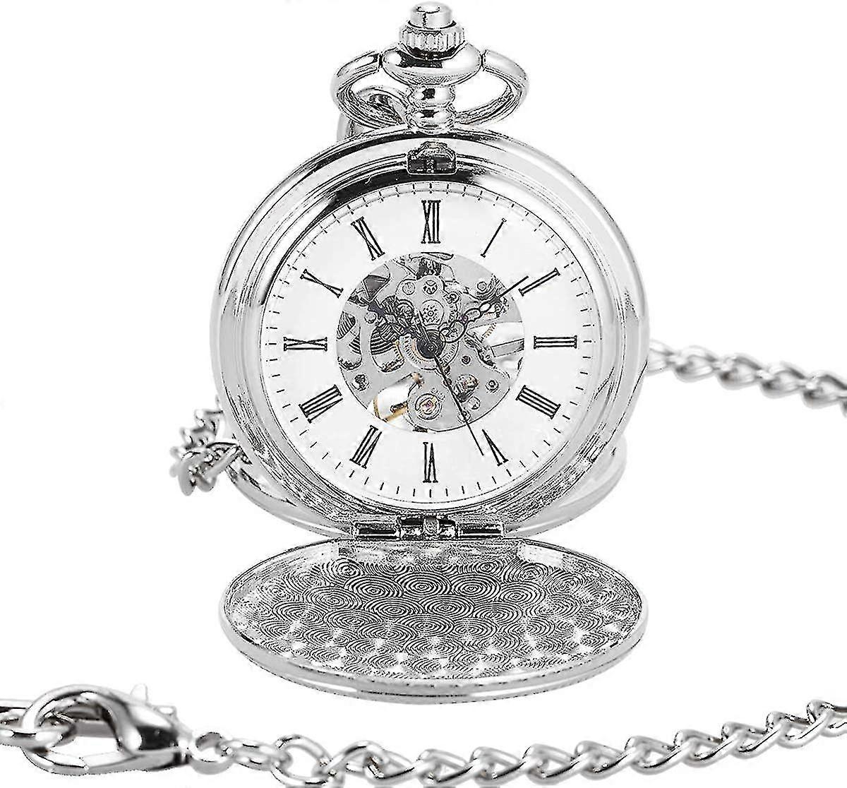 Pocket Watch Mechanical Skeleton Hand Wind Full Hunter Watch With T-bar ...