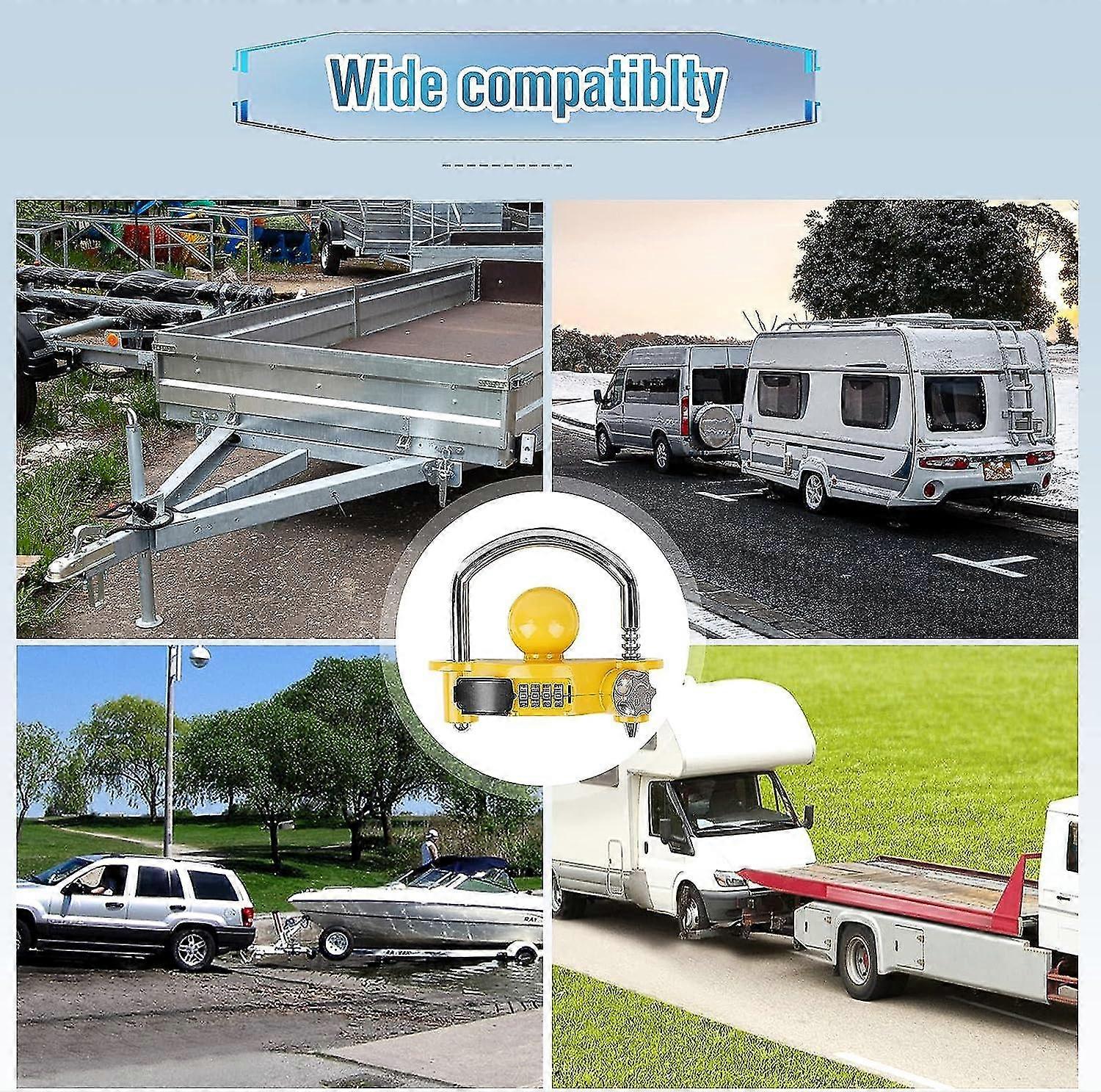 Trailer Ball Lock Hitch Coupler Towing Lock Adjustable Easy ...