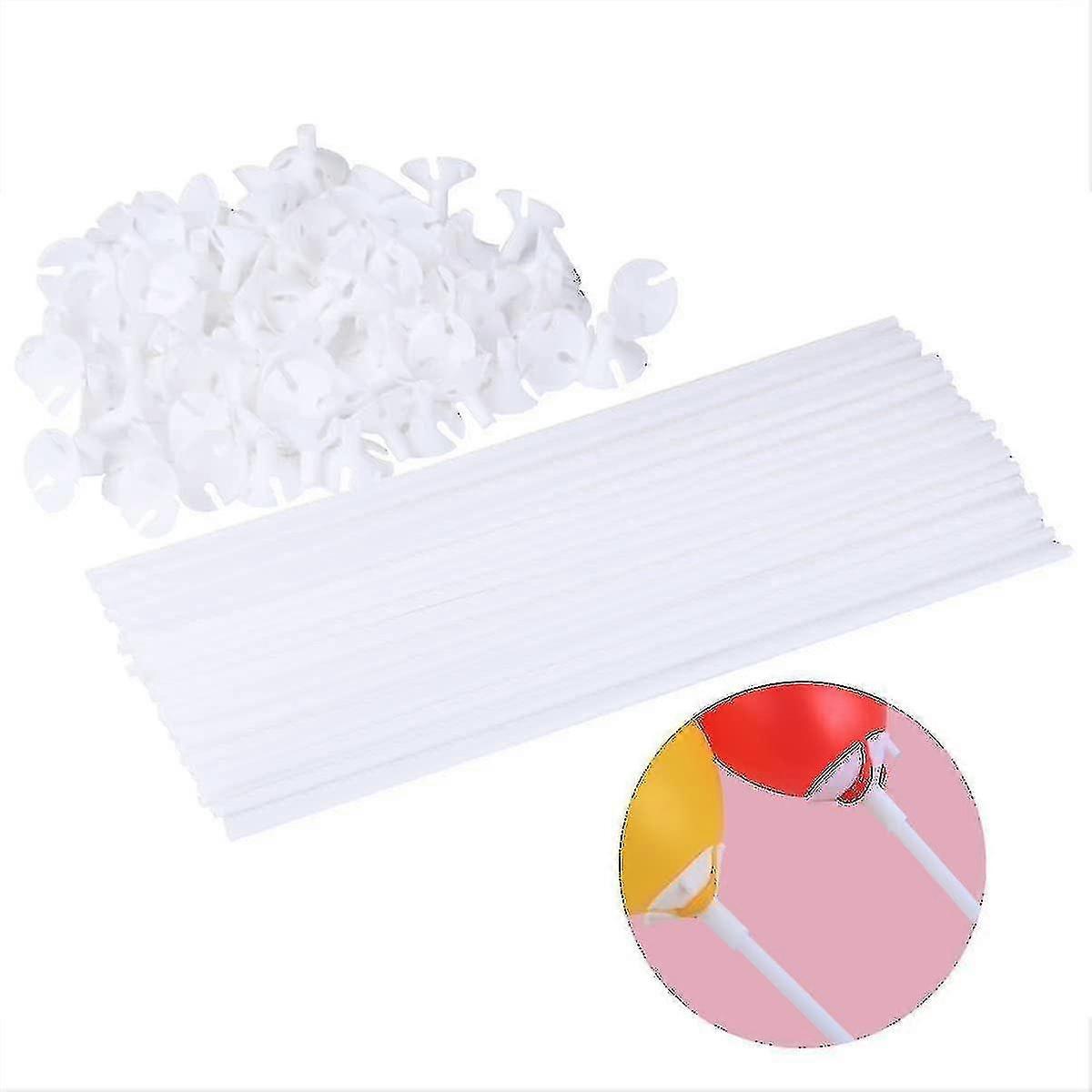 100 Pcs Balloon Sticks,plastic Thicken Durable Milk-white Sticks Holders With Cups For Party ...