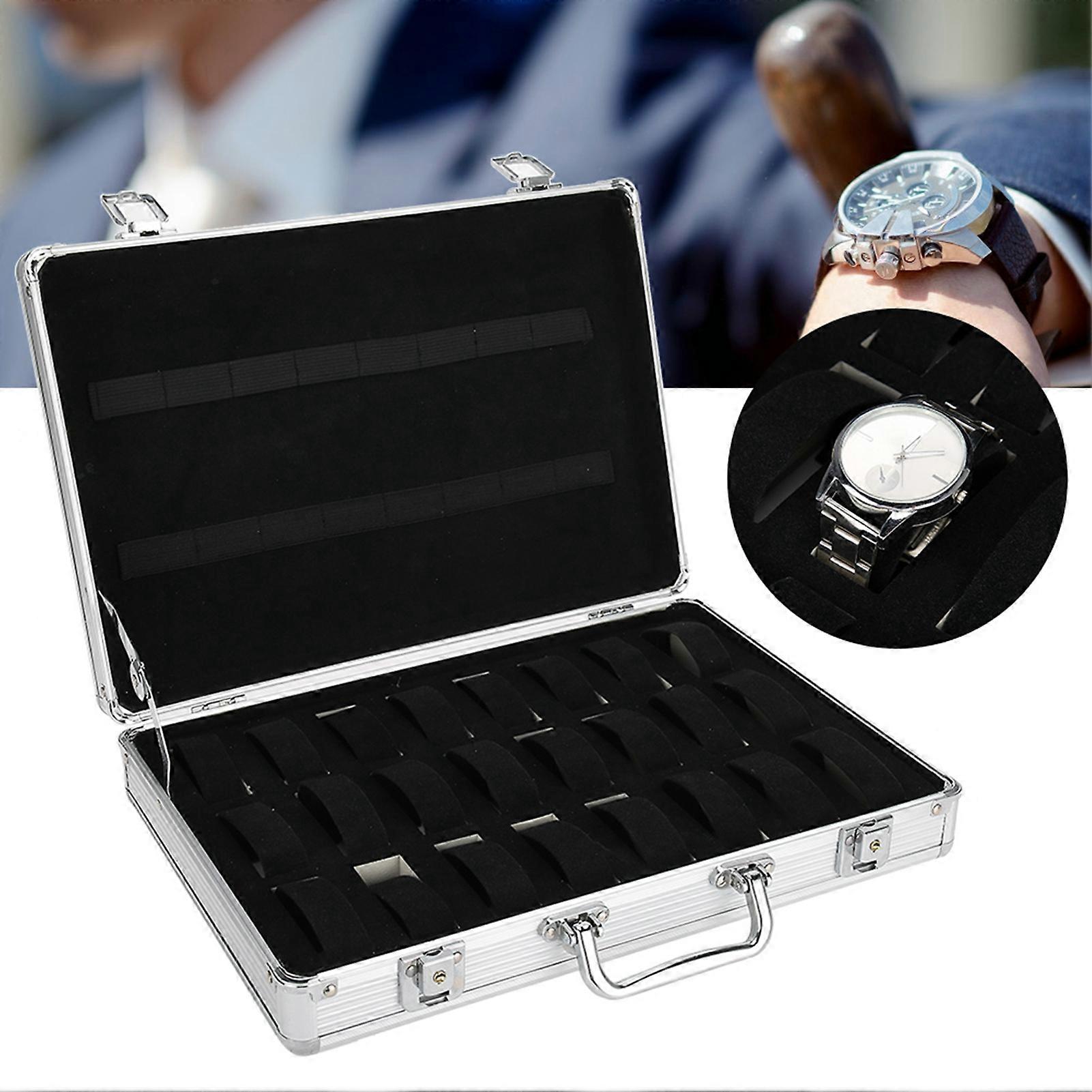 24 Grids Aluminum Alloy Suitcase Watch Display Storage Box Watch ...