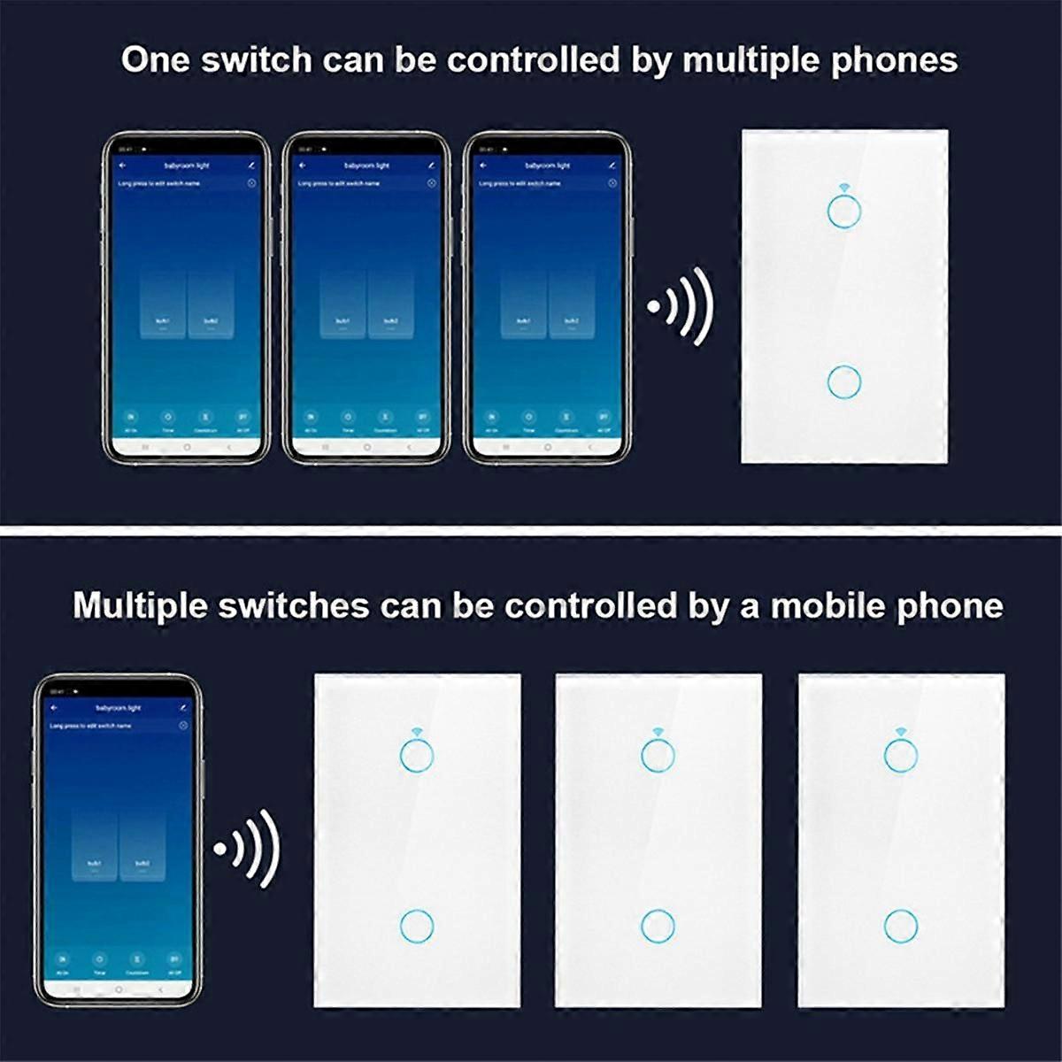 Tuya US Plug WiFi Smart Wall Switch 4 Gang No Neutral Wire Touch Sensor ...