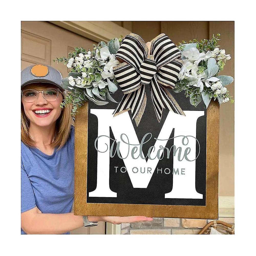 Unique Last Name Year Round Front With Bow, 16inch Welcome Sign Garland ...
