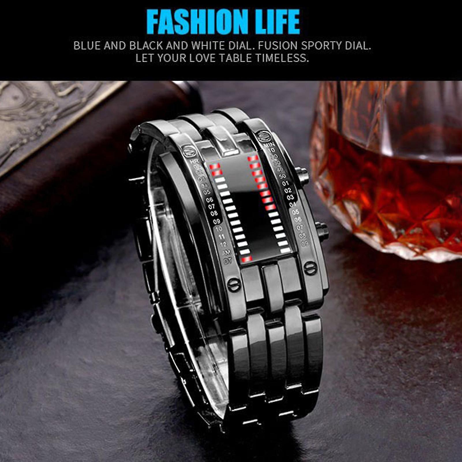 Fashion Mens Binary Sports Watch Digital LED Matrix Black Bracelet ...
