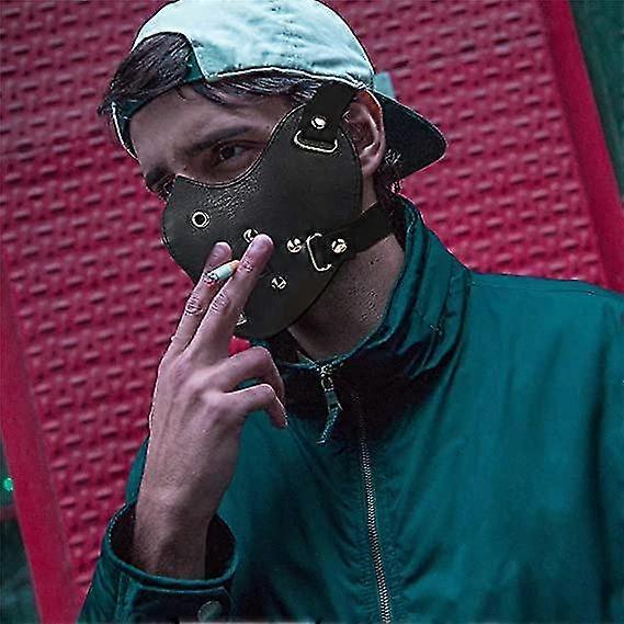 Steampunk Gothic Black Leather Zipper Half Face Mask Ski Cosplay Mask ...