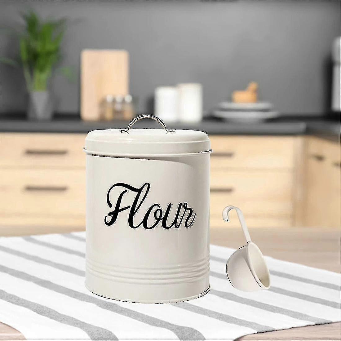 White Metal Food Flour Storage Tin Jar 5l Container 5l With Airtight ...