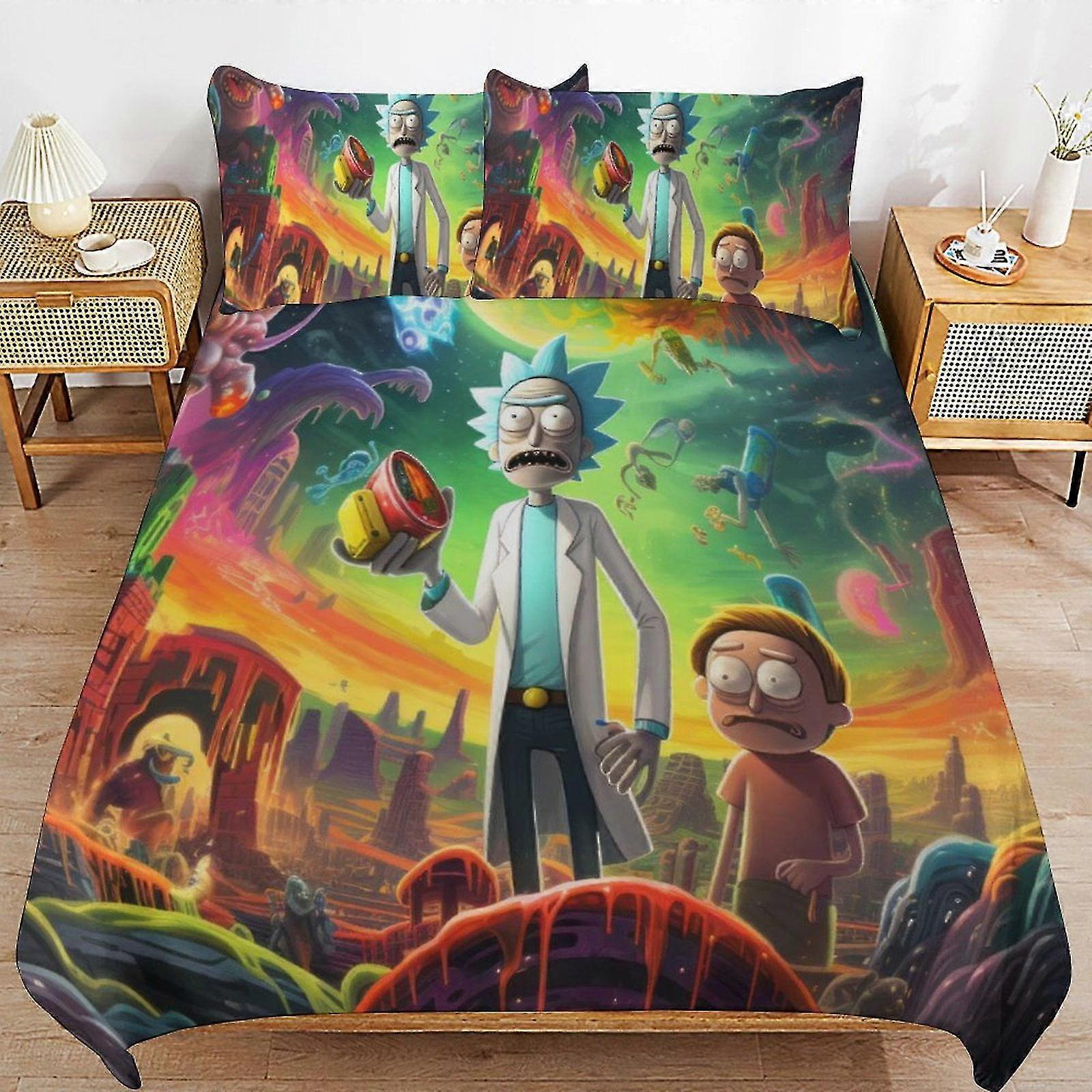 o5486 Bed Sheets Rick and Morty Bedding Sets Cute Bed Cover Anime ...