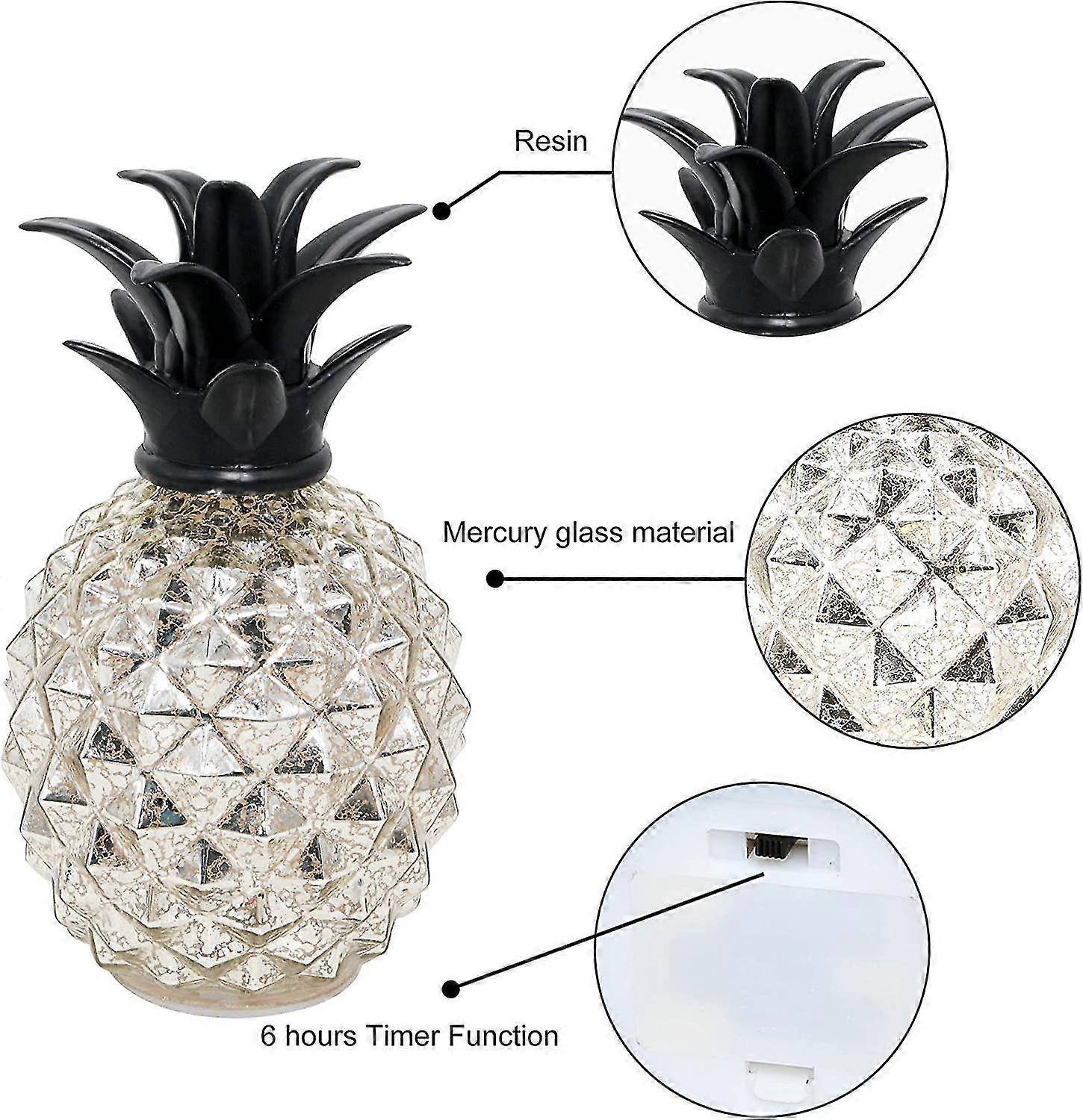 Mercury Glass Pineapple Lamp 9 Inch Batteries Operated Night Light With ...