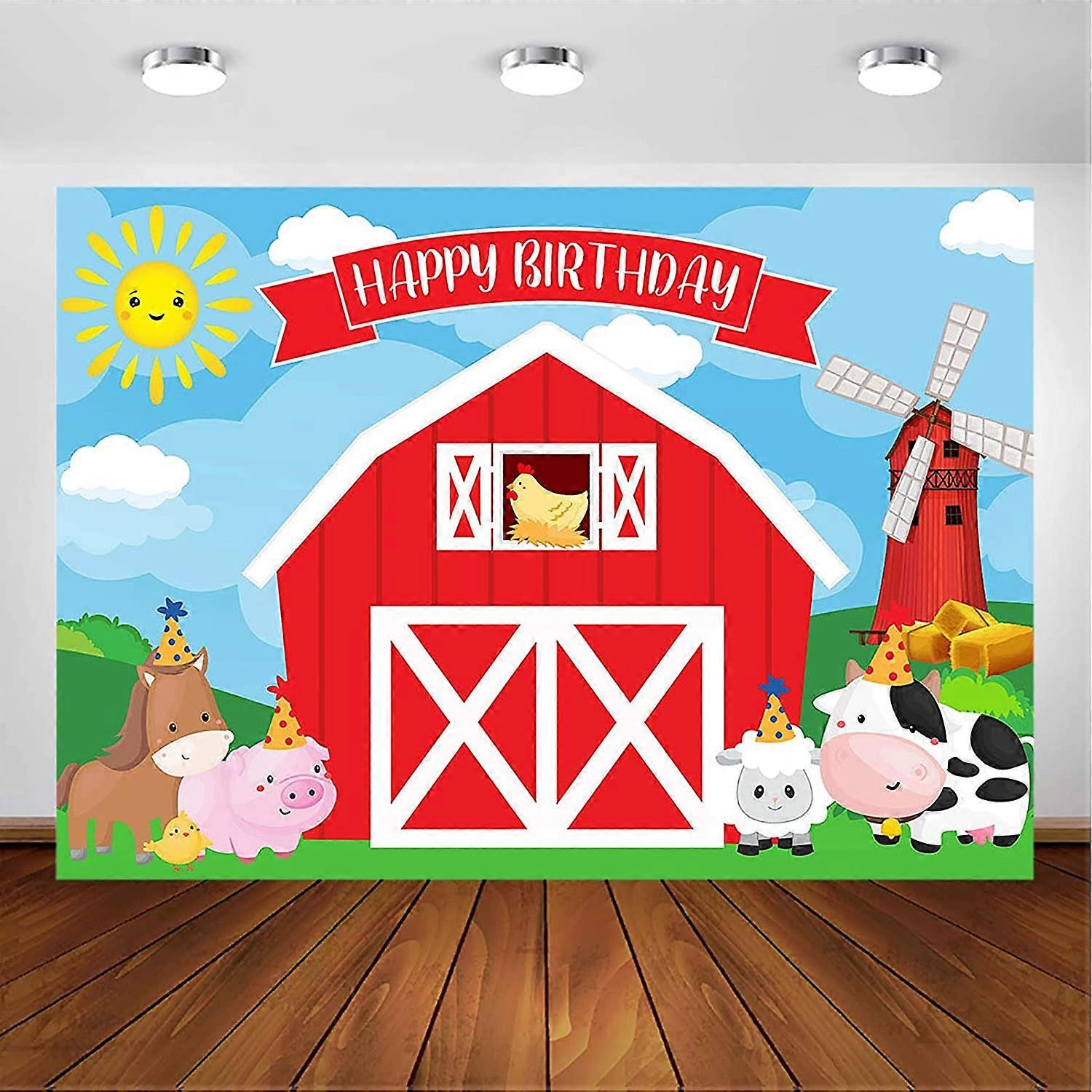 Farm Backdrop for Kids Birthday Party Decorations Red Barn Farm Animal ...