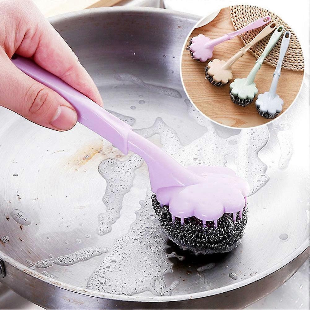 Long Handle Home Kitchen Steel Wire Ball Pot Dish Cleaning Brush ...