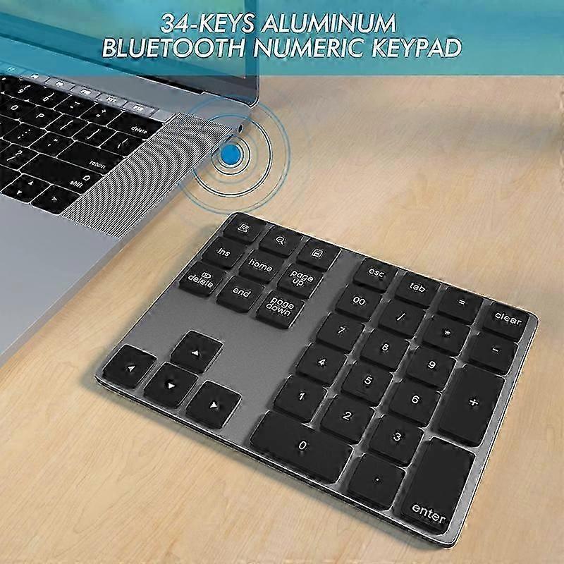 Bluetooth Numeric Keypad, Aluminum Rechargeable 34-keys Wireless Number ...