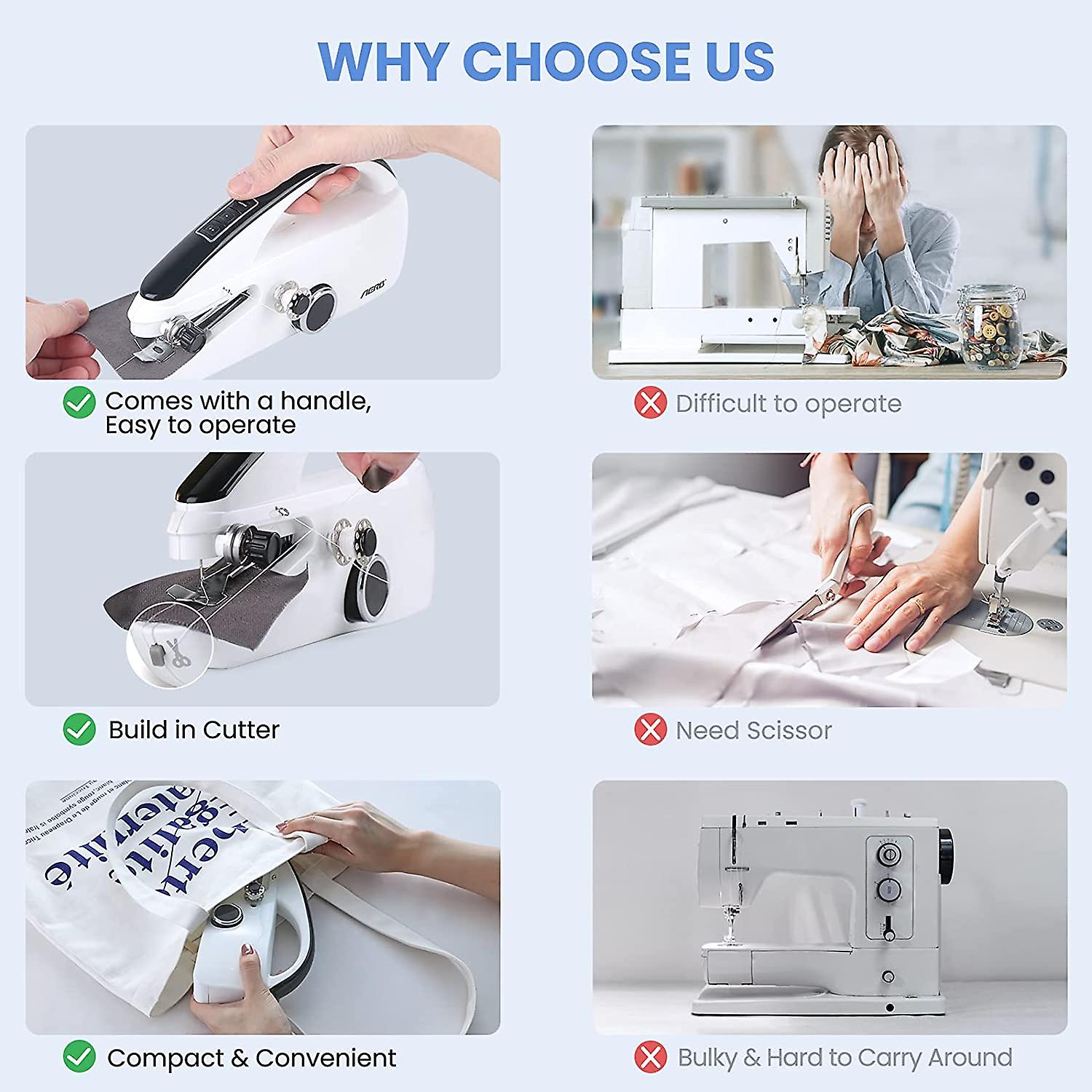 Bärbar symaskin, Mini bärbar elektrisk symaskin för tyg, kläder, gardin ...