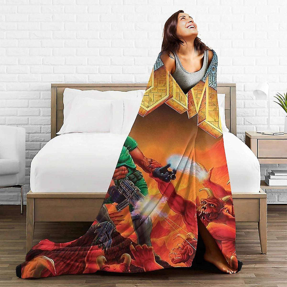 Doom Game Blankets Flannel Print Doom Slayer Portable Super Warm Throw ...
