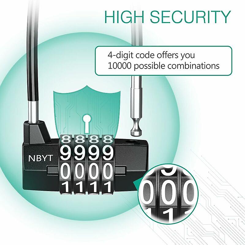 4-Digit Combination Padlock with Extended Steel Cable - Long Shackle ...