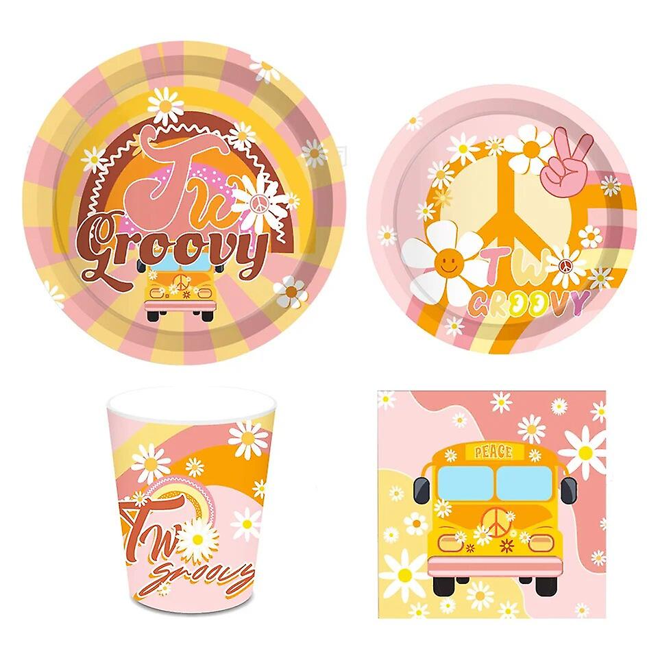 1SET Hippie Two Groovy Flower Bus Paper Plates Cups Disposable ...