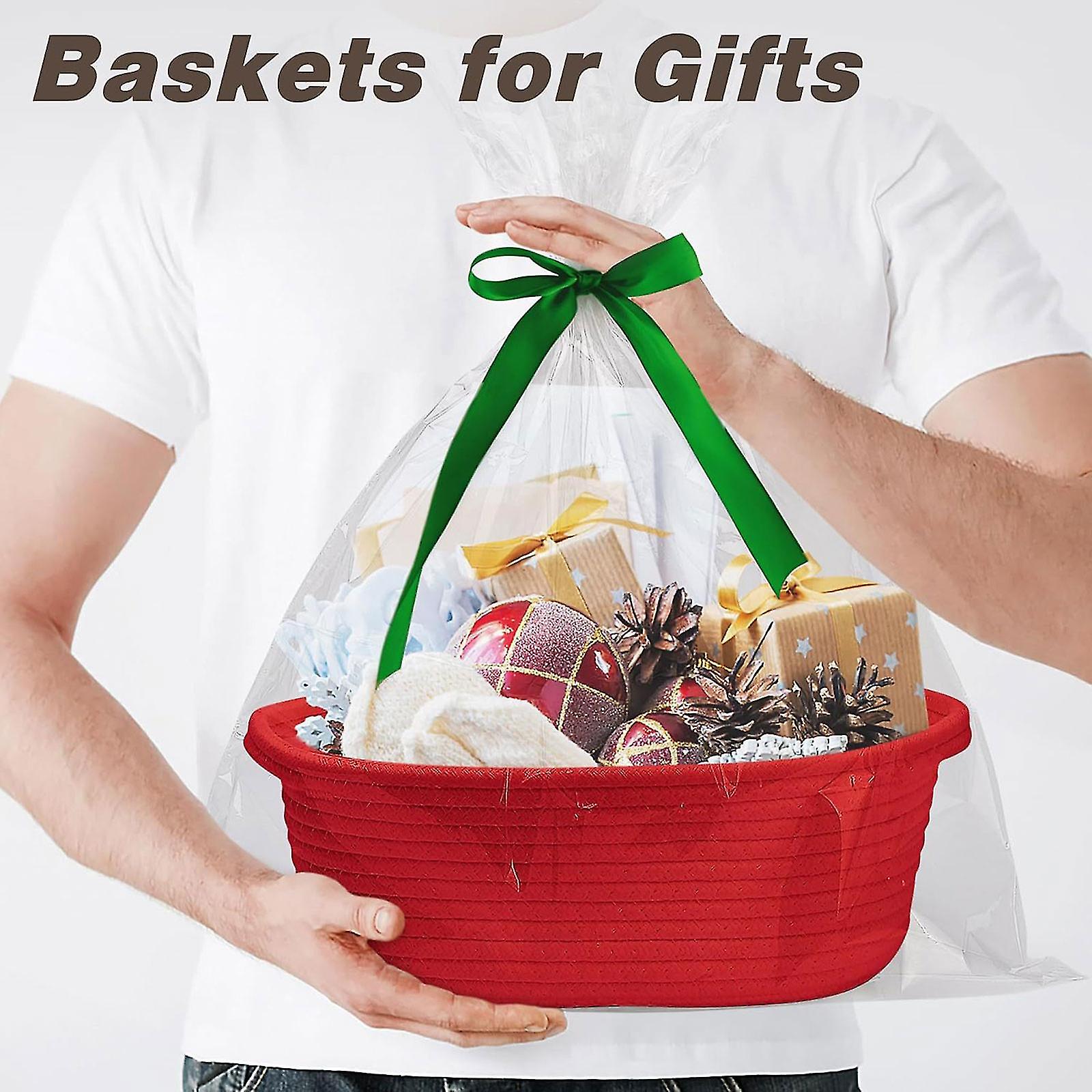 Small Woven Basket with Gift Bags and Ribbons, Empty Decorative Gift ...