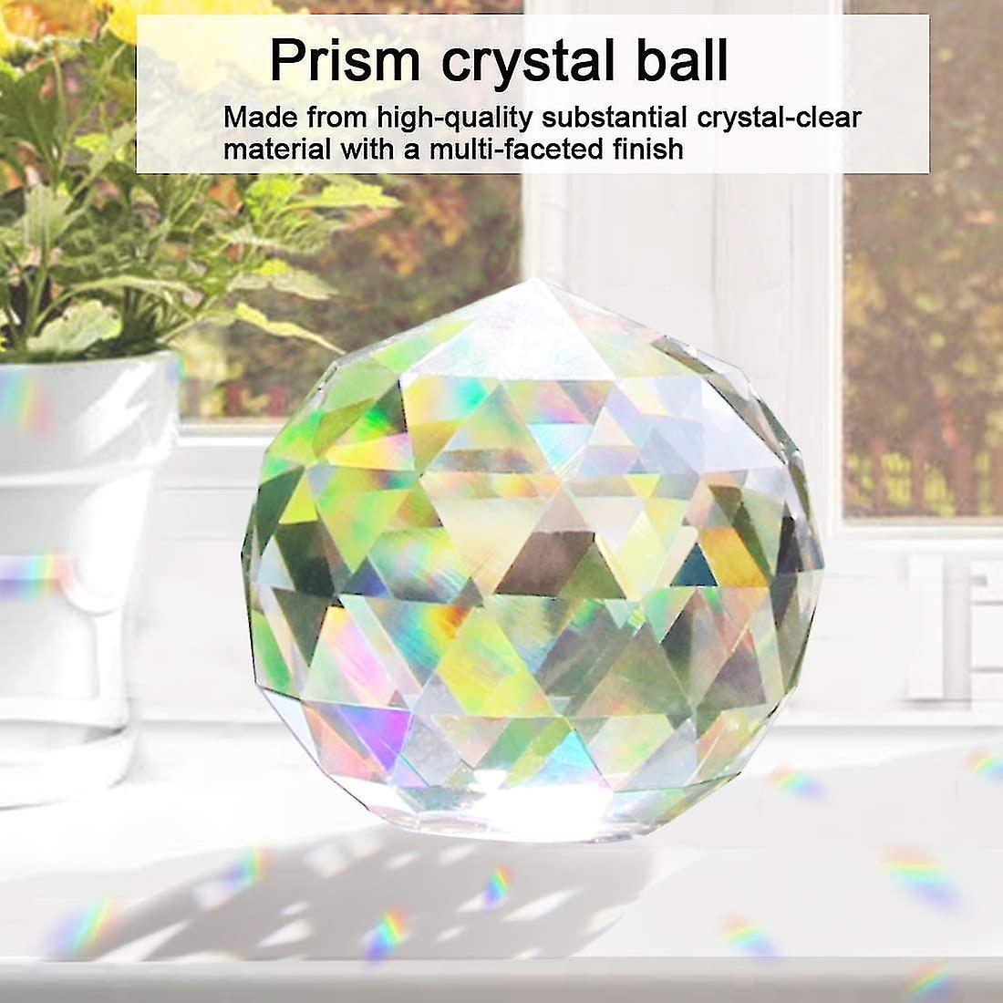 Clear Glass Crystal Ball Prism Suncatcher Rainbow Maker, Sphere Faceted Gazing Ball for Window ...