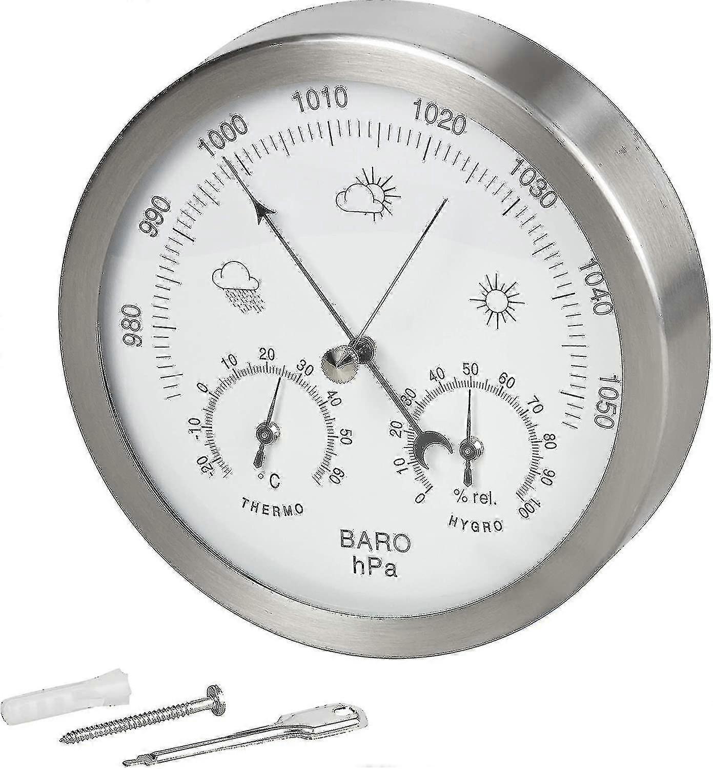 Barometer Weather Station 3in1 Stainless Steel Frame 14cm Thermometer ...