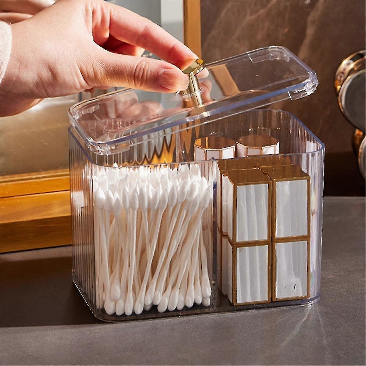 Cotton Swabs Dispenser 3 Grids Cotton Swabs Holder With Clear Lid ...