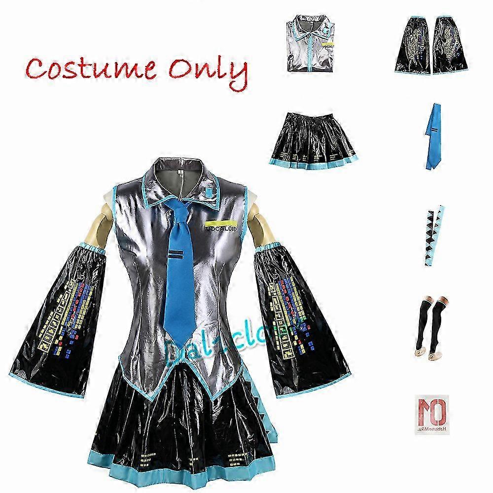 Anime Miku Cosplay Costume Wig Shoes Japan Leather Midi Dress Miku ...