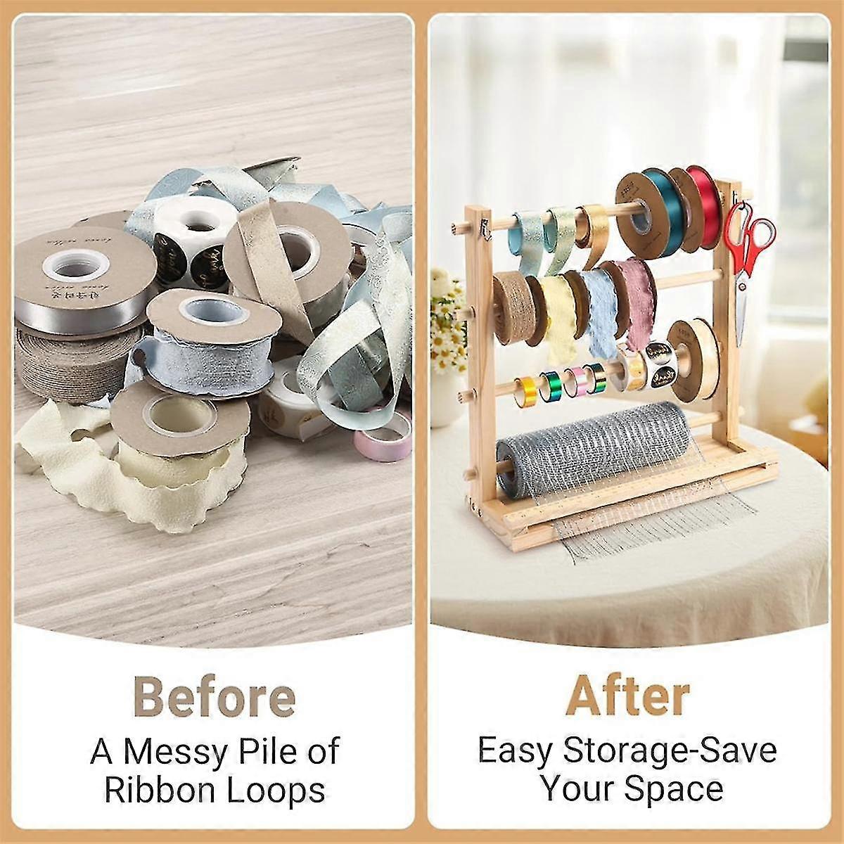 Ribbon Storage Rack - Wooden Ribbon Spool Holder For Craft Mesh Ribbon ...
