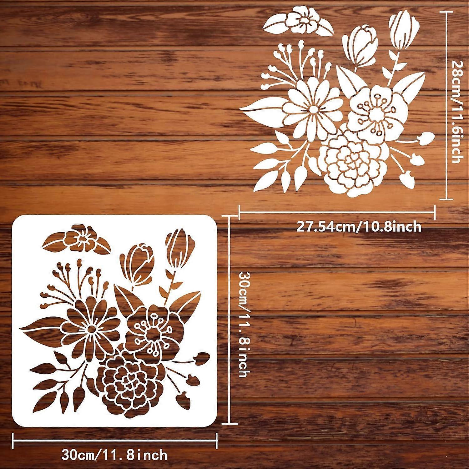 Watercolor Floral Painting Stencil 11.8x11.8inch Reusable Wildflowers ...