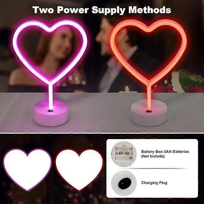 2 Pack Heart Neon Signs, LED Pink Heart Neon Sign Battery Operated or ...