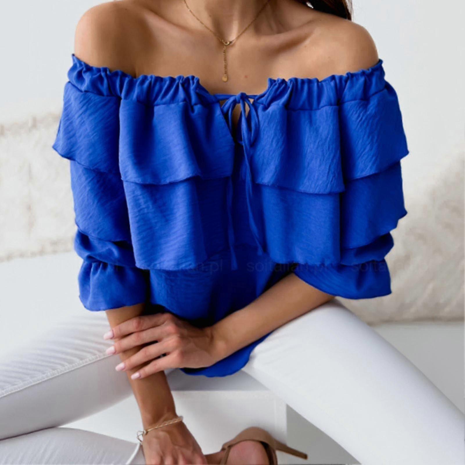 String Collar Layered Ruffle Women Blouse Off Shoulder Top | Fruugo UK