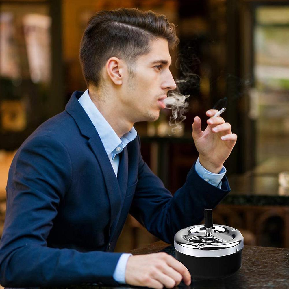 Automatic Cleaning Rotating Ashtray Large Metal With Lid Creative Press ...