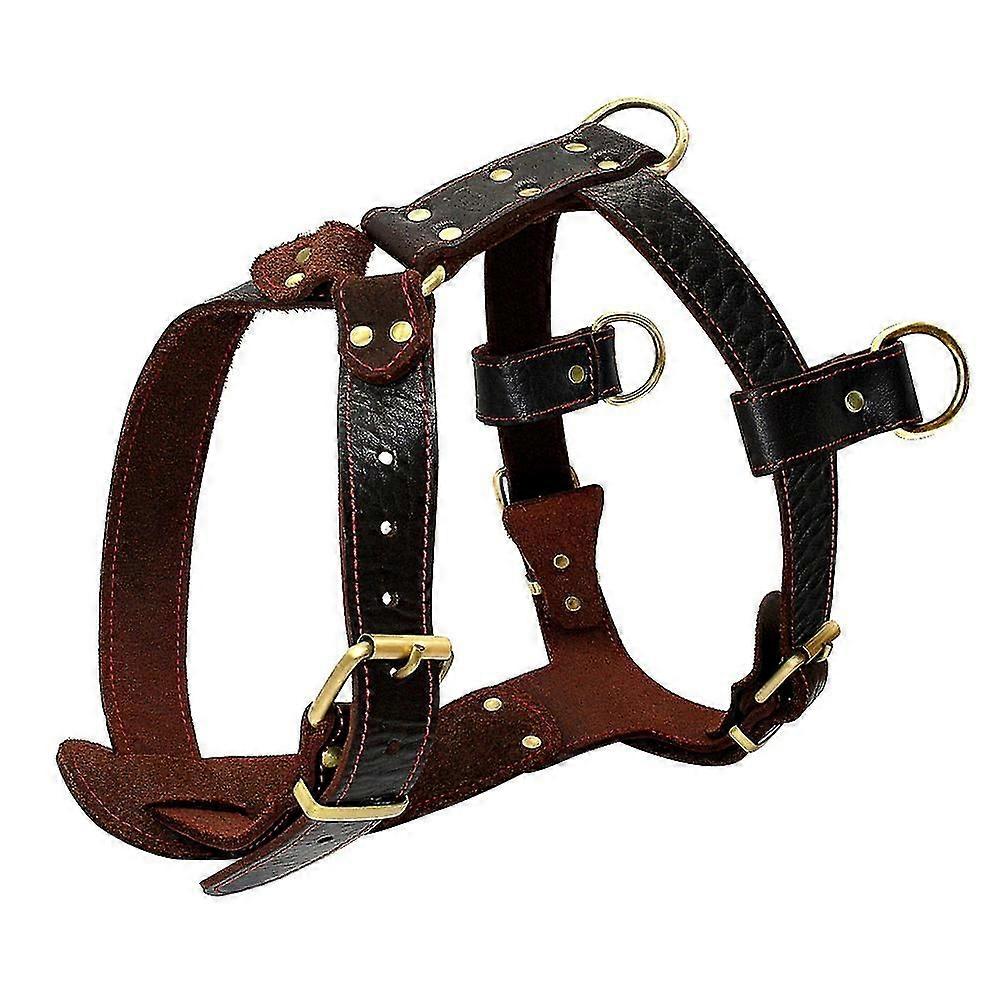 Genuine Leather Dog Harness Brown Walking Training Harnesses 23''-34.5 ...